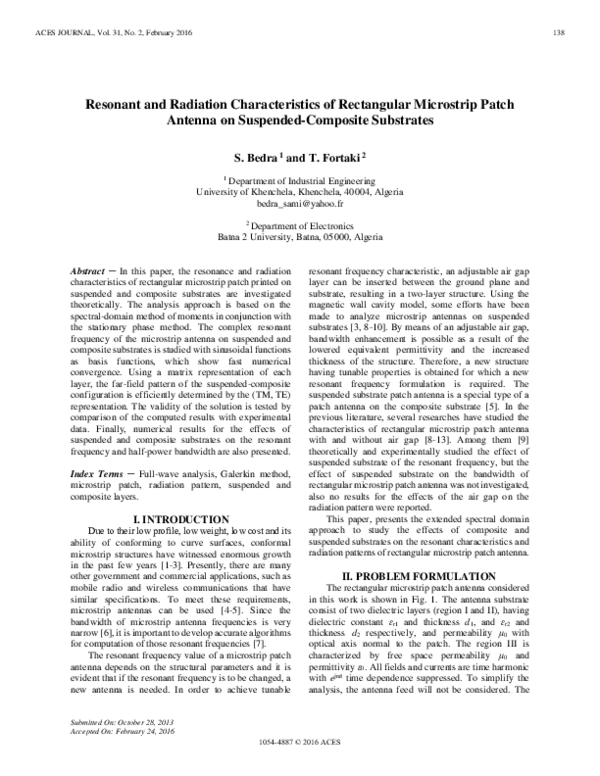 Pdf Resonant And Radiation Characteristics Of Rectangular Microstrip Patch Antenna On