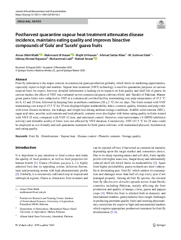 (PDF) Postharvest quarantine vapour heat treatment attenuates disease ...