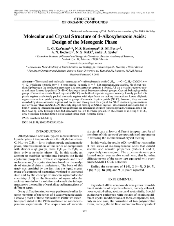 (PDF) Molecular and crystal structure of 4-alkoxybenzoic acids: Design ...