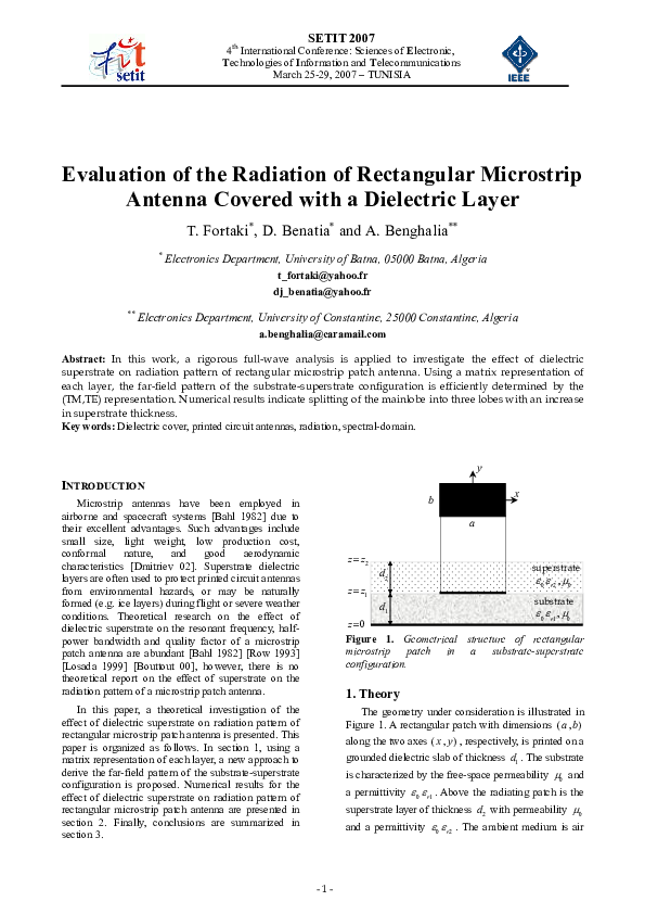 (PDF) Radiation of a rectangular microstrip patch antenna covered with ...