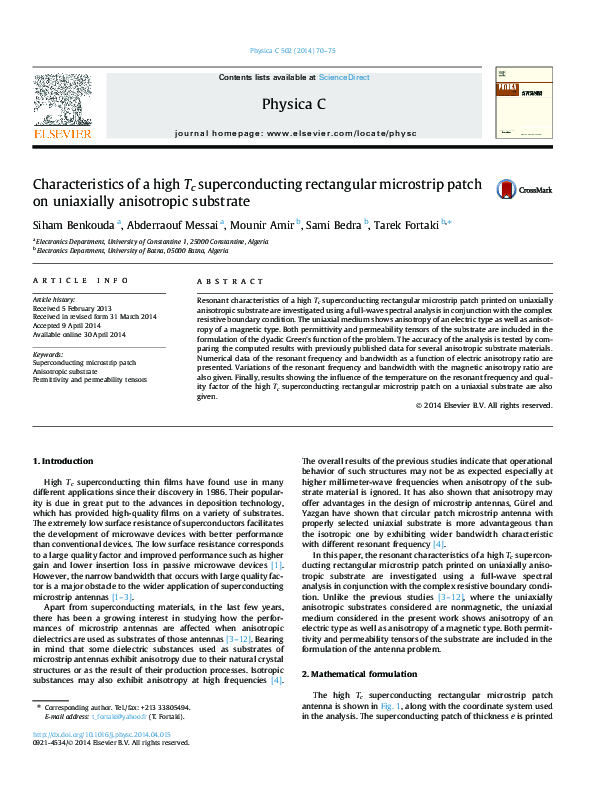 Pdf Characteristics Of A High Tc Superconducting Rectangular Microstrip Patch On Uniaxially