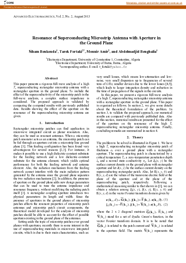 Pdf Resonance Of Superconducting Microstrip Antenna With Aperture In The Ground Plane