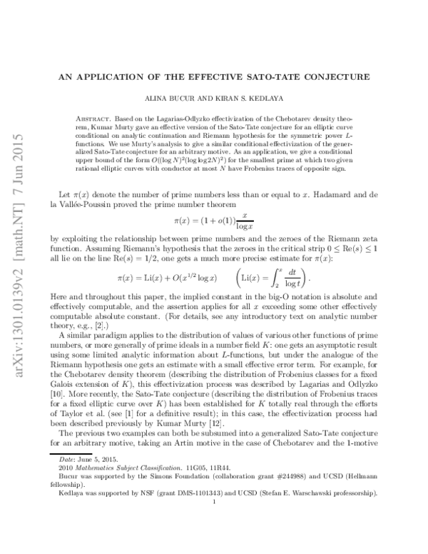Pdf An Application Of The Effective Sato Tate Conjecture