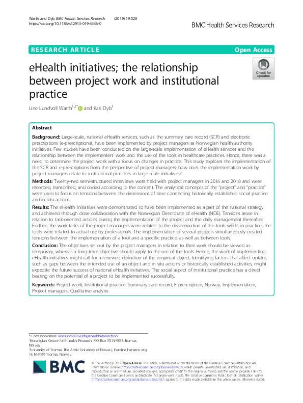 (PDF) eHealth initiatives; the relationship between project work and institutional practice