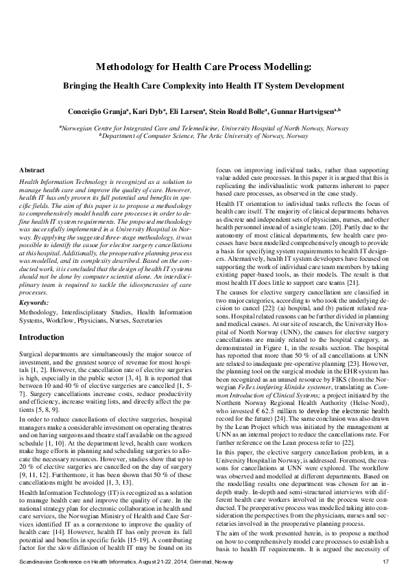 (PDF) Methodology for Health Care Process Modelling : Bringing the ...