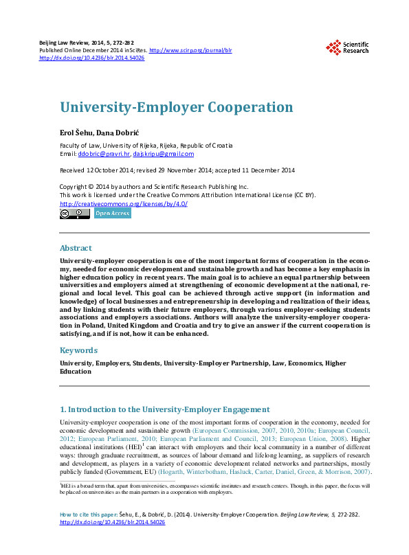 (PDF) University-Employer Cooperation