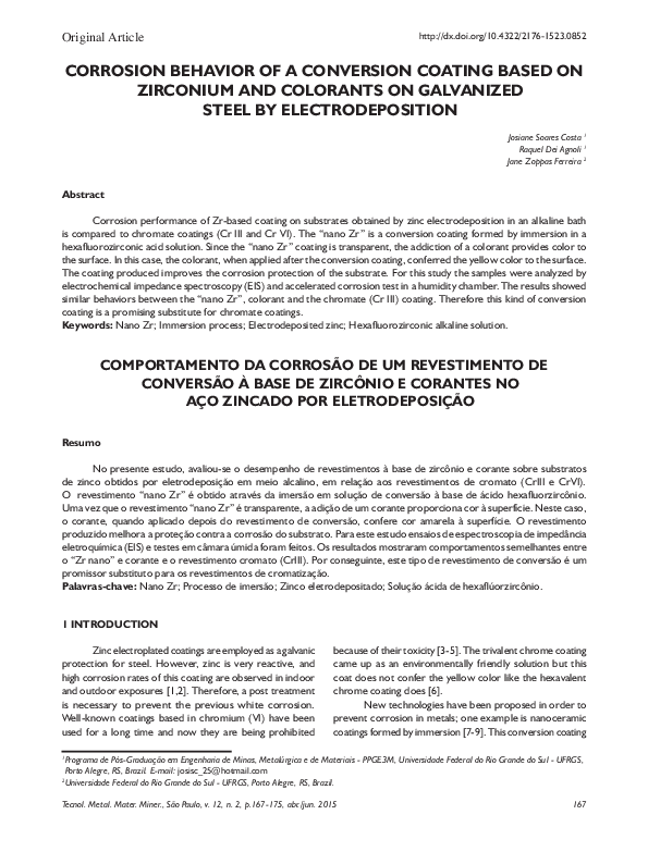 (PDF) Corrosion Behavior of a Conversion Coating Based on Zirconium and ...