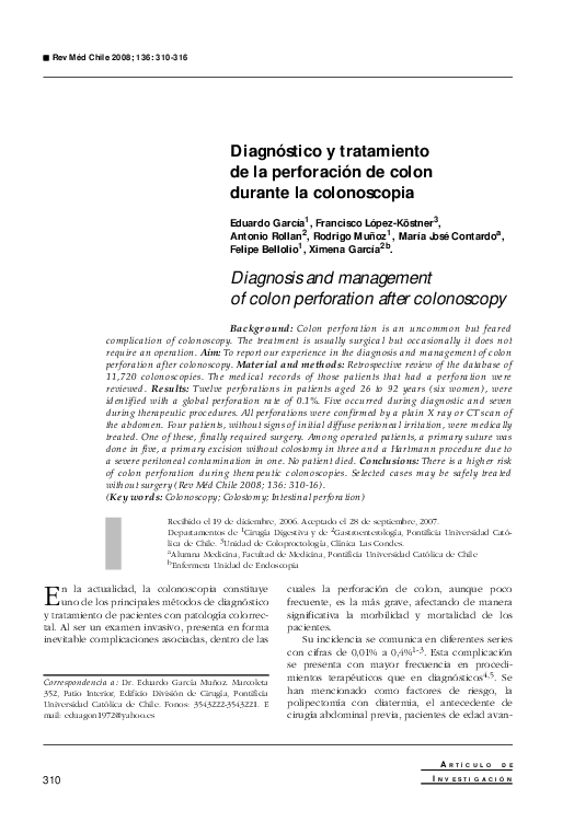 (PDF) Diagnóstico y tratamiento de la perforación de colon durante la ...