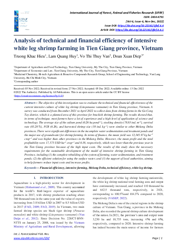 (PDF) Analysis of technical and financial efficiency of intensive white leg shrimp farming in ...