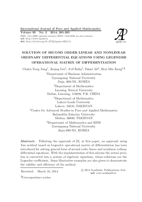 (PDF) Solution of Second Order Linear and Nonlinear Ordinary Differential Equations Using ...