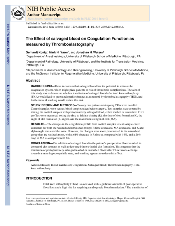 (PDF) The effect of salvaged blood on coagulation function as measured ...