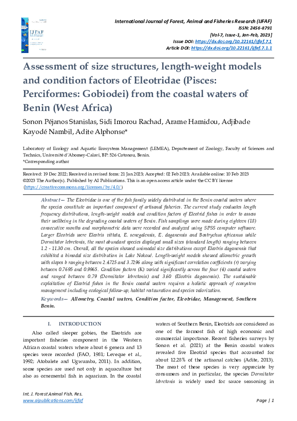 (PDF) Assessment of size structures, length-weight models and condition ...