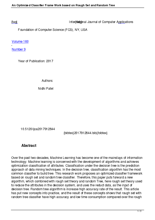 (PDF) An Optimized Classifier Frame Work based on Rough Set and Random Tree