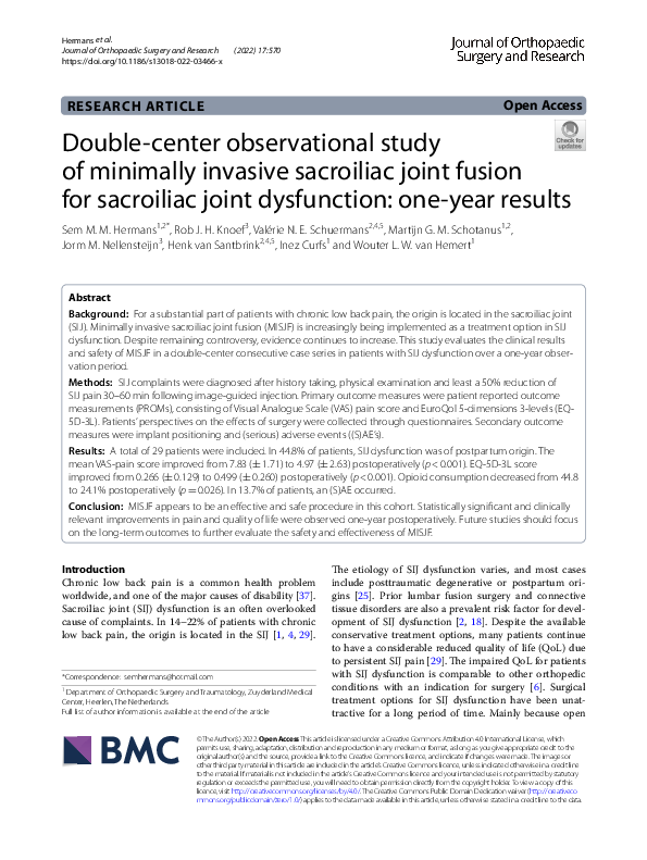 (PDF) Double-center observational study of minimally invasive sacroiliac joint fusion for ...