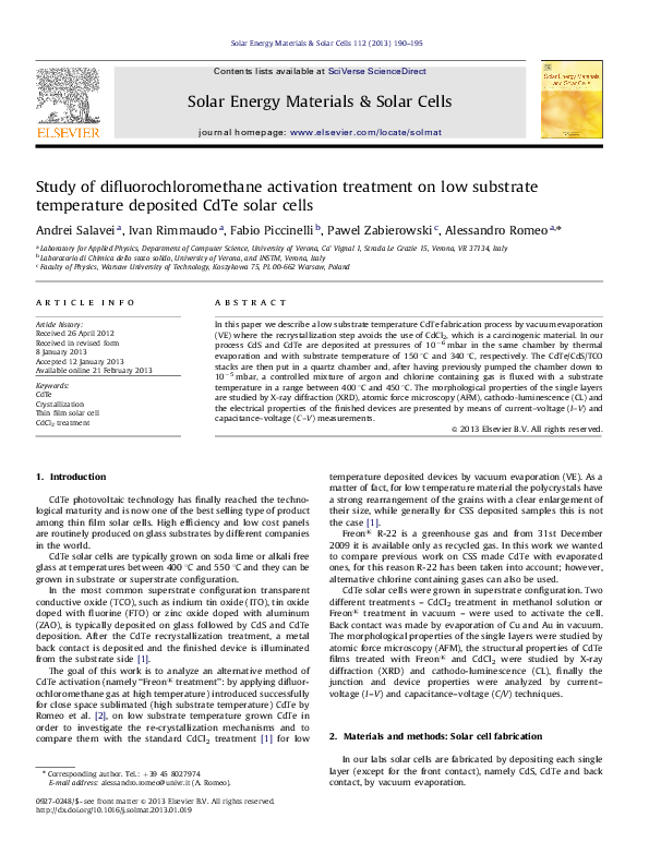 (PDF) Study of difluorochloromethane activation treatment on low ...