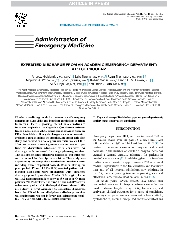 (PDF) Expedited Discharge from an Academic Emergency Department: A ...