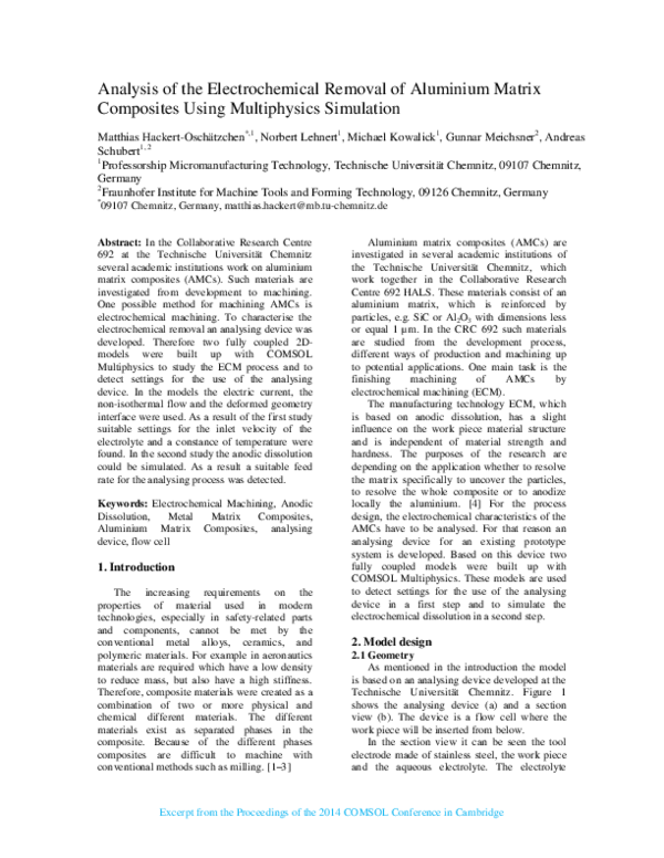 (PDF) Analysis of the Electrochemical Removal of Aluminium Matrix ...