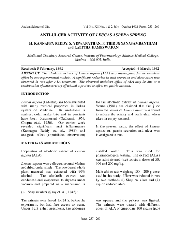 (PDF) Anti-ulcer activity of leucas aspera spreng | Subramanian ...
