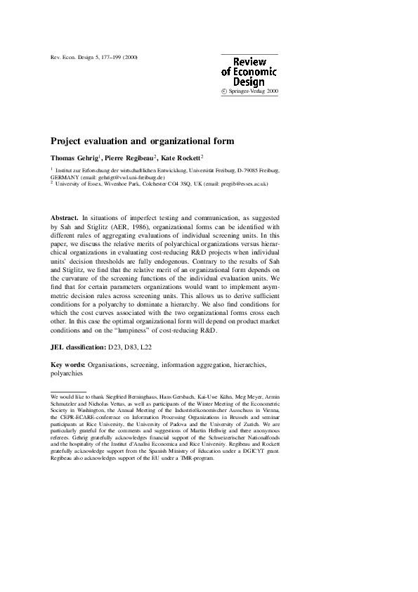 (PDF) Project evaluation and organizational form