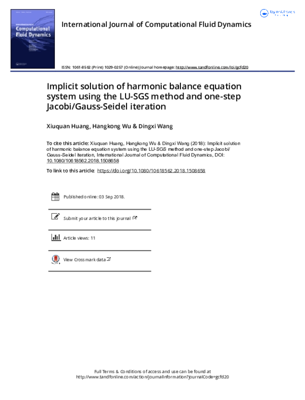 (PDF) Implicit solution of harmonic balance equation system using the LU-SGS method and one-step ...