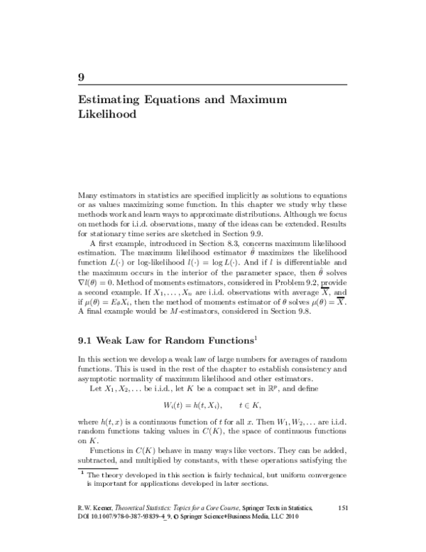 (PDF) Estimating Equations and Maximum Likelihood (PDF) Estimating Equations and Maximum Likelihood