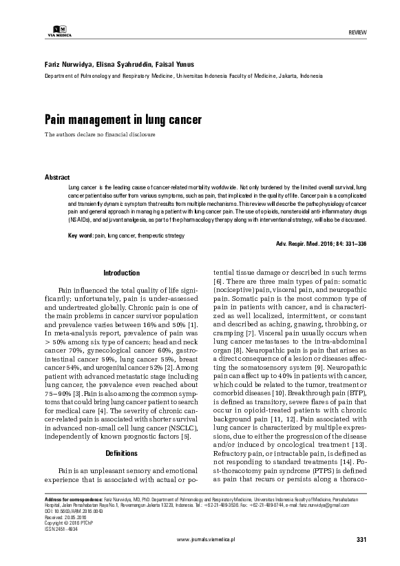 (PDF) Pain management in lung cancer