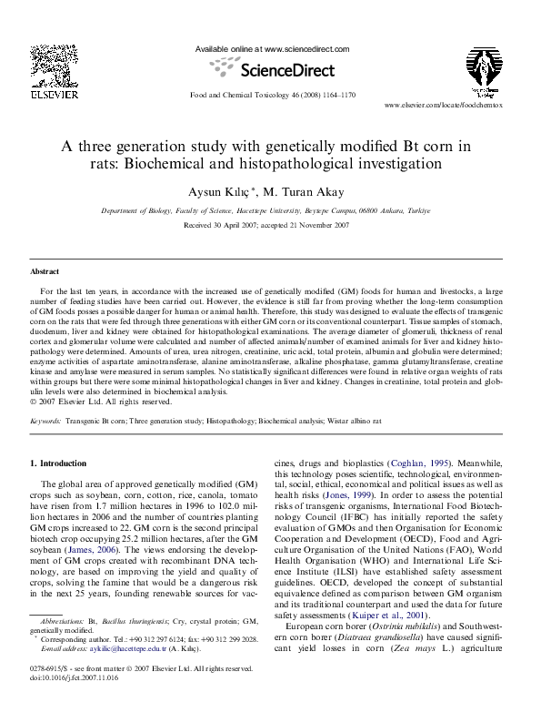 (PDF) A three generation study with genetically modified Bt corn in ...
