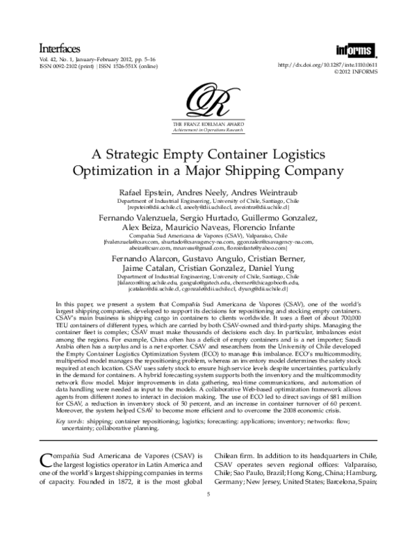 A Strategic Empty Container Logistics Optimization in a Major Shipping Company