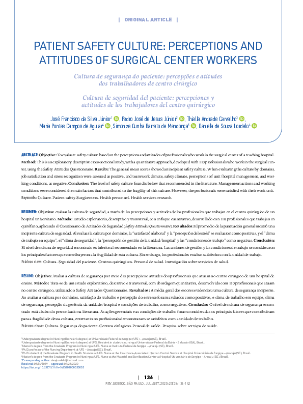 (PDF) Patient Safety Culture: Perceptions and Attitudes of Surgical ...