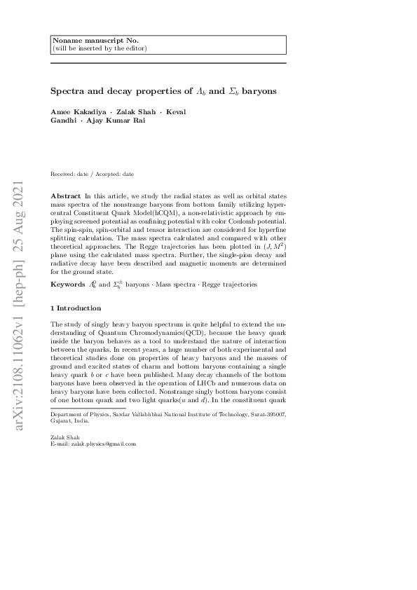 (PDF) Spectra and Decay Properties of $$\varLambda _b$$ and $$\varSigma ...