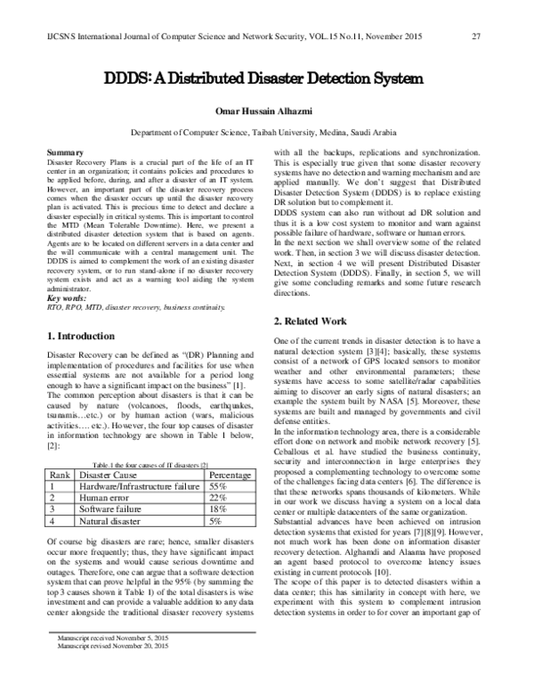 (PDF) DDDS: A Distributed Disaster Detection System