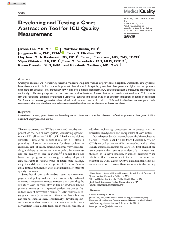 (PDF) Developing and Testing a Chart Abstraction Tool for ICU Quality ...