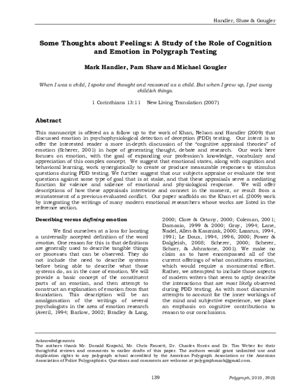 (PDF) Some Thoughts About Feelings: A Study of the Role of Cognition ...