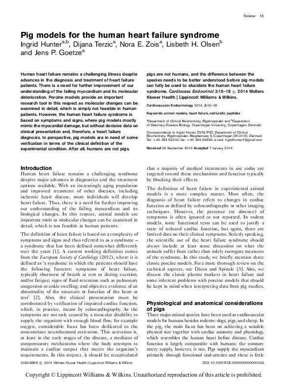 (PDF) Pig models for the human heart failure syndrome