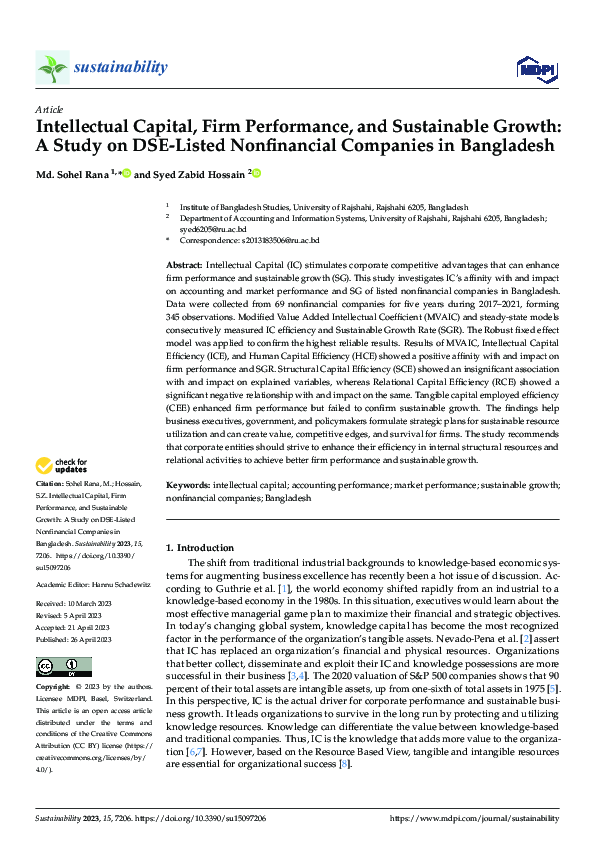 (PDF) Intellectual Capital, Firm Performance, and Sustainable Growth: A Study on DSE-Listed ...