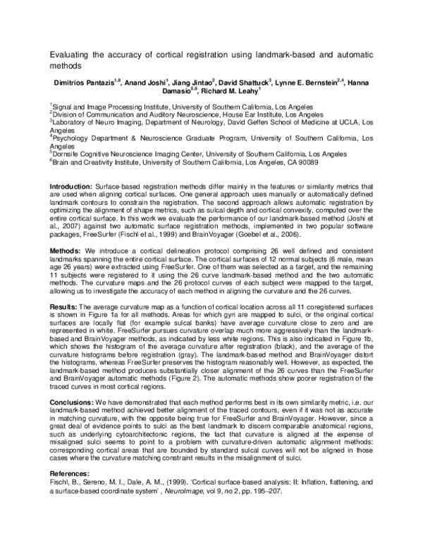 (PDF) Evaluating the accuracy of cortical registration using landmark-based and automatic methods