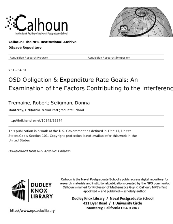 (PDF) OSD Obligation & Expenditure Rate Goals: An Examination of the ...