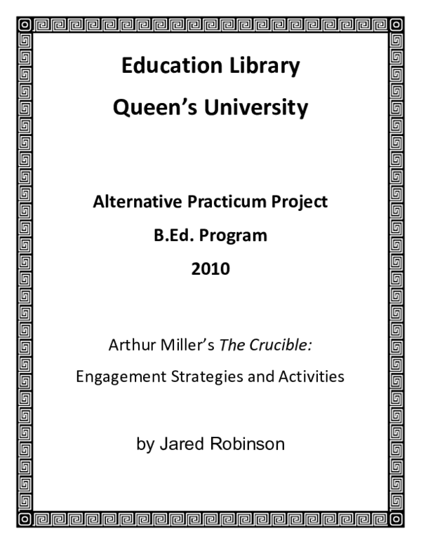 (PDF) Arthur Miller’s The Crucible: Engagement strategies and activities