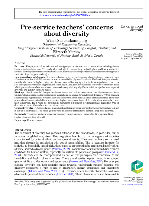 (PDF) Pre-service teachers' concerns about diversity