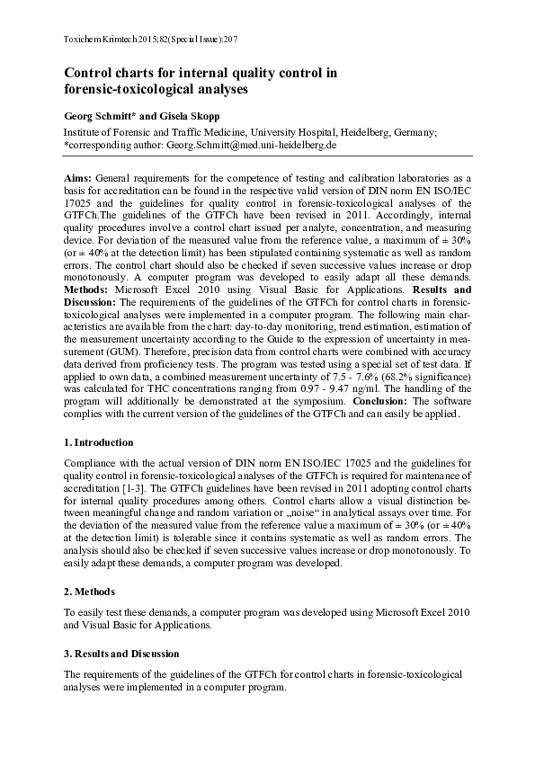 (PDF) Control charts for internal quality control in forensic-toxicological analyses