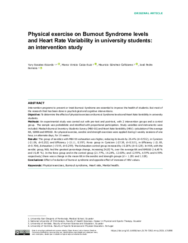 (PDF) Physical exercise on Burnout Syndrome levels and Heart Rate ...