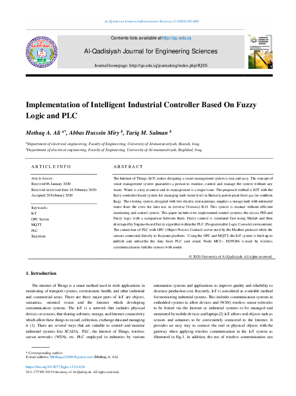 (PDF) Implementation of Intelligent Industrial Controller Based On Fuzzy Logic and PLC