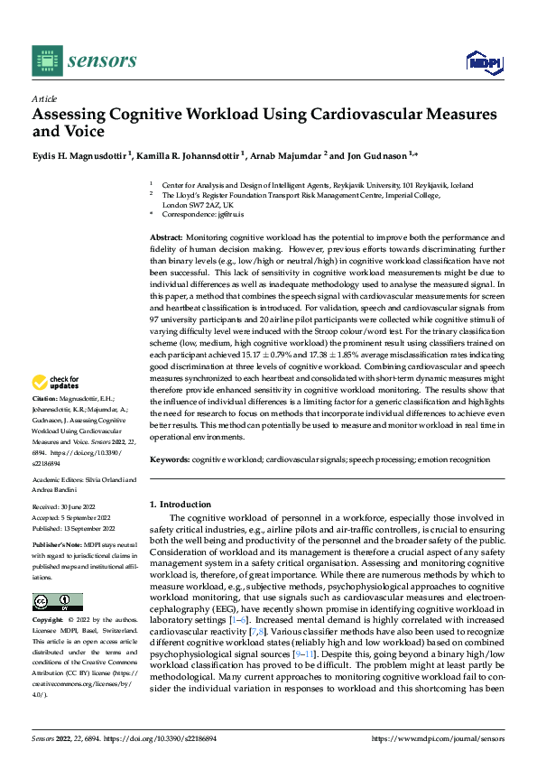 (PDF) Assessing Cognitive Workload Using Cardiovascular Measures and Voice