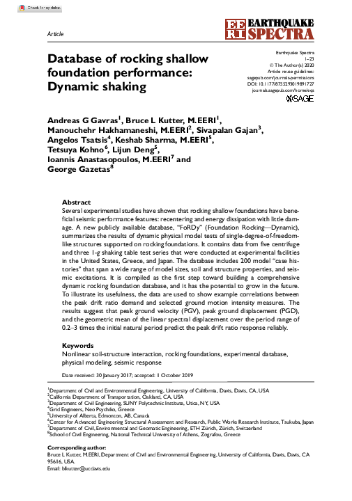 (PDF) Database of rocking shallow foundation performance: Slow-cyclic and monotonic loading