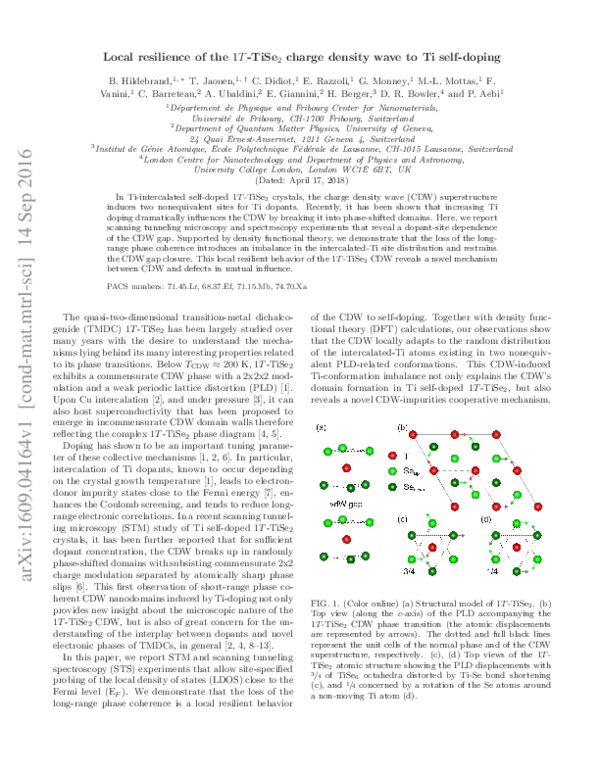 (PDF) Local resilience of the 1T−TiSe2 charge density wave to Ti self ...