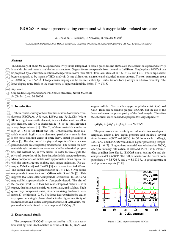 (PDF) BiOCuS: A new superconducting compound with oxypnictide-related ...