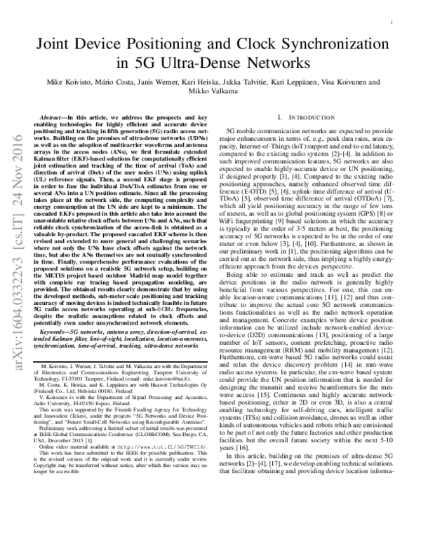 Pdf Joint Device Positioning And Clock Synchronization In 5g Ultra Dense Networks Kari