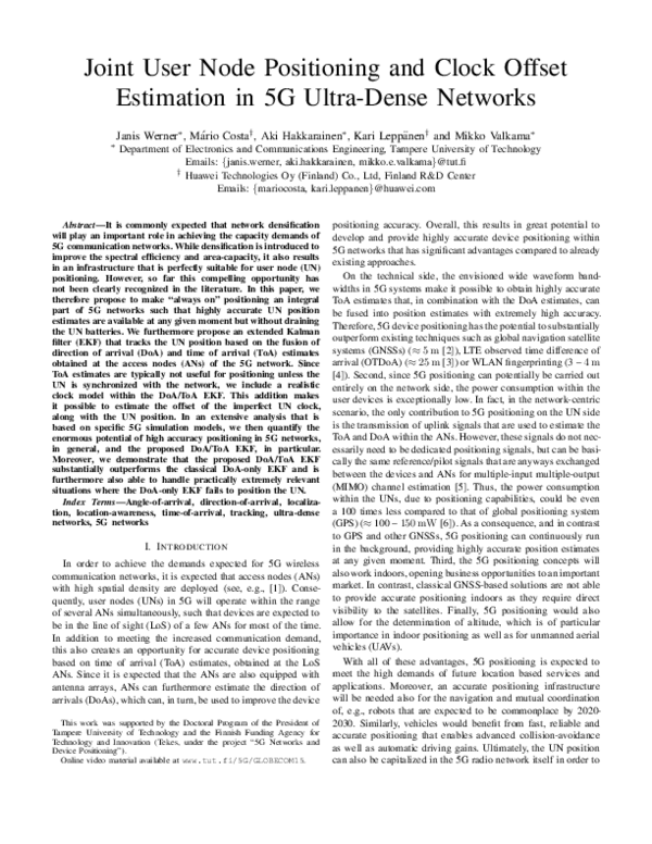 (PDF) User Positioning and Clock Offset Estimation in 5G Networks