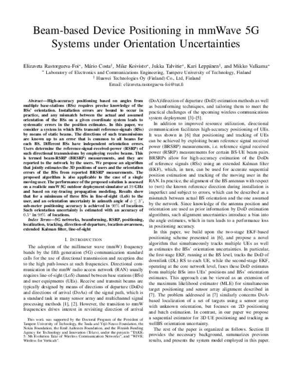 (PDF) Beam-based Device Positioning in mmWave 5G Systems under Orientation Uncertainties