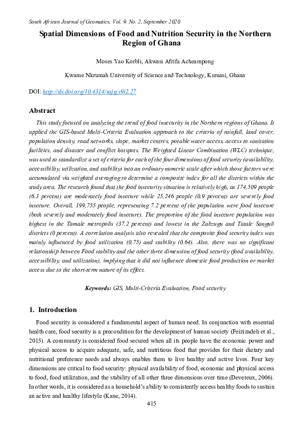 (PDF) Spatial dimensions of food and nutrition security in the Northern region of Ghana | Moses ...